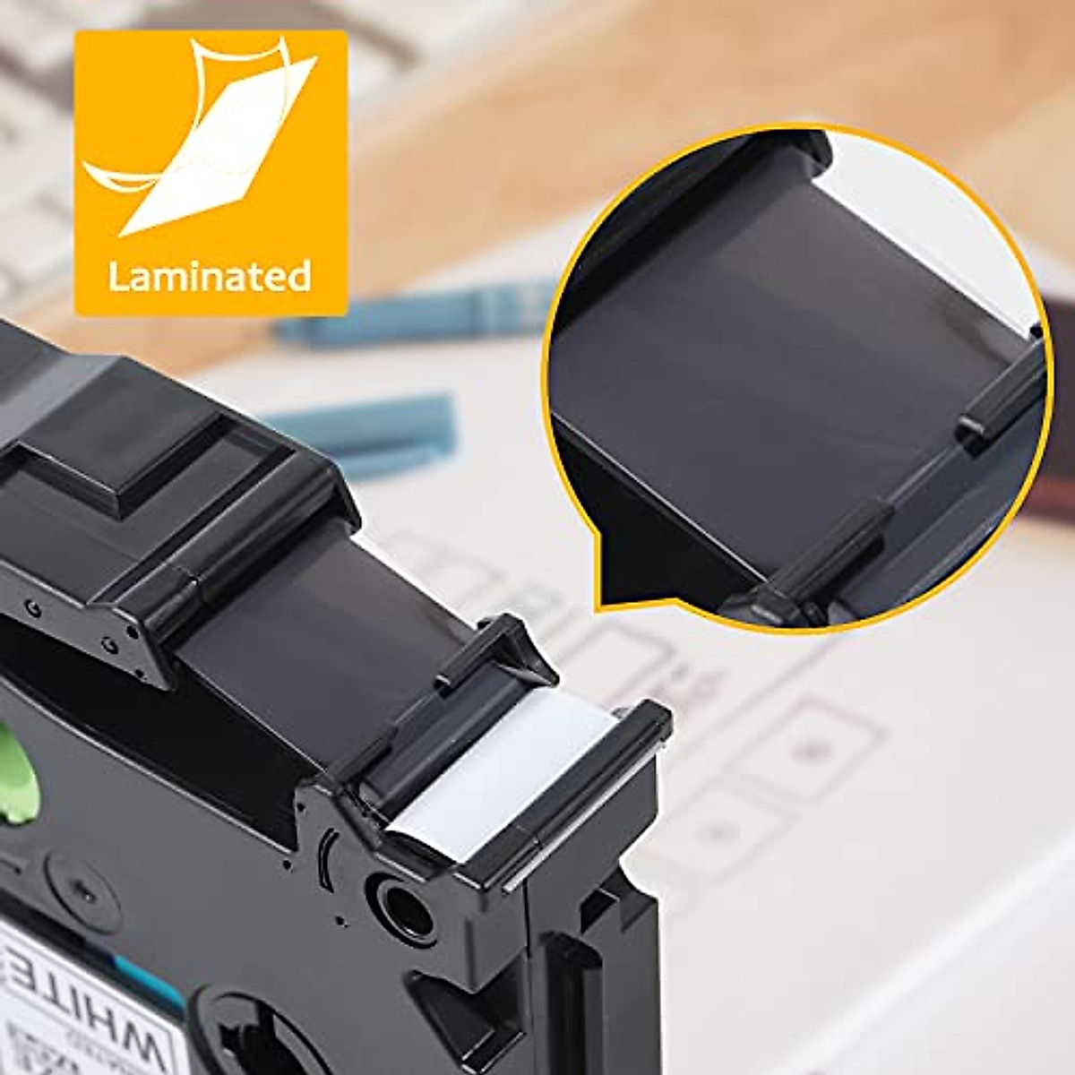 4-Pack, Buyalot Compatible Label Tape Replacement for Brother Ptouch TZe TZ Tape 9mm 0.35" Laminated White Label Maker Tape TZe-221 TZ221 for PT-D200 PTD400, PTD400AD, PTD600, PTH100, 26.2 Feet (8M)