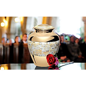Adult Cremation URNS for Ashes- Classic MOP Cremation Urns for Human Ashes - Completely Handcrafted with Volume 200 Cu. in. with Velvet Protection Bag. (NOT Personalized)