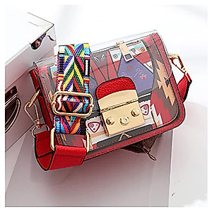 mothgel Women Mini Transparent PVC Plastic Crossbody Summer Durable Shoulder Bag (Red)