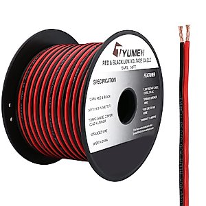 TYUMEN 50FT 12/2 Gauge 2pin 2 Color Red Black Cable Hookup Electrical LED Strips 12V/24V DC 12AWG Flexible Wire Extension Cord for Ribbon Lamp Tape Lighting