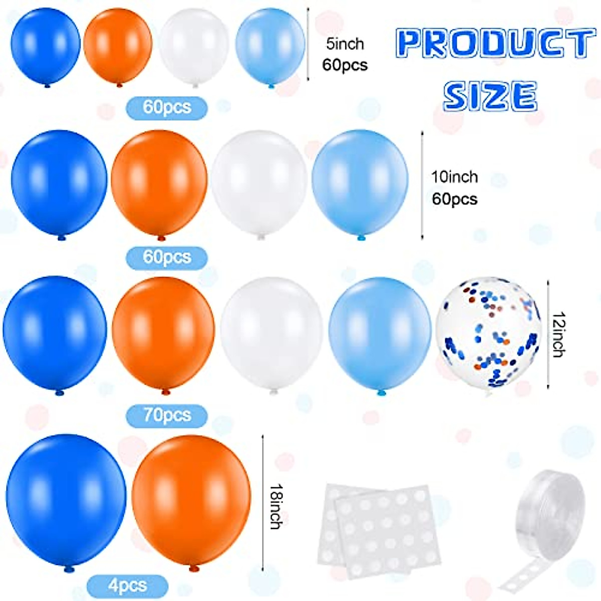 198 Pcs Orange and Blue Balloons Garland Arch Kit 18 12 10 5 Inch Orange Blue White Latex Balloon Orange Blue Confetti Balloons for Kids Target Sign War Birthday Party Decorations Supplies