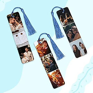 ZUYUSO Personalized Photo Frame Bookmark Metal Bookmark Custom Message/Text Stainless Steel Bookmarks with Tassel for Reader Women Men Gift
