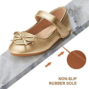 ADAMUMU Girls Gold Shoes Princess Dress Shoes Bow Ballet Flats for Party,Size 2M Big Kid