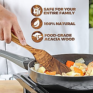 Wooden Spurtle Set Of 5 For Cooking, Acacia Wooden Utensils For Cooking, Wooden Spoons for Cooking, Non-Stick Tool Sets, Versatile Tools, As Seen On TV Bamboo Spatulas, Premium Utensil Spoons
