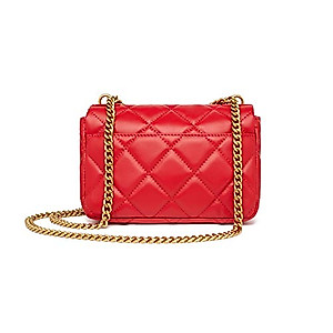 Women Quilted Crossbody Bag Genuine Leather Clutch Purse with Chain Strap Ladies Small Shoulder Handbags - Star Red