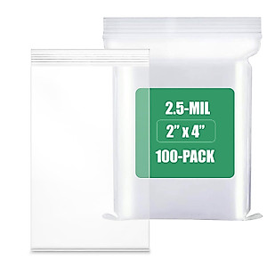 100-Count, (2" x 4") - 2.5 Mil Thickness Clear Zipper Reclosable Bag, Zip Bags, Ultra Heavy Duty Lock Seal Poly Plastic Bags for Prints, Photos, Documents, Clothing, T-Shirt