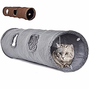 LeerKing Extra Long Cat Tunnel 51"(L) Dia 12" for Large Fat Cat Crinkle Tube connectable Indoor Outdoor Hideaway Toy for Rabbit Puppy, Grey