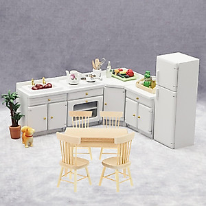 Dollhouse Miniature Dining Table Chair Wooden Furniture Set Miniature Figurines for Kids Decor Ornament Dark Red