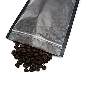 QQ Studio 50 Food Safe Coffee Pouches with Zipper Seal Stand Up Bottom Gusset and One Way Degassing Valve for Coffee Packaging (Semi-Clear & Black)