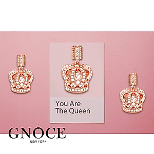 GNOCE 18K Rose Gold Charm Pendant 925 Sterling Silver You Are The Queen Crown Dangle Charm With Cz Fairytale Princess Prince Noble Splendor Shine Crown Bead Fit All Bracelet Necklace