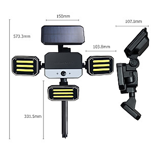 Bell+Howell Bionic Flood Light ASON TV, Solar Lights Outdoor Waterproof- 50% Brighter 108 COB-LED's w/Motion Sensor 180° Swivel, Adjustable Panels for Garden, Lawn and Patio As Seen On TV