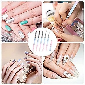 5Pcs Nail Polish Clean Up Brush Set, Manicure Nail Art Polish Remover Brush with Nail Liner Brush Professional Nail Detail Brush Nail Painting Tool for Nail Art Design & Polish Mistake Cleaning