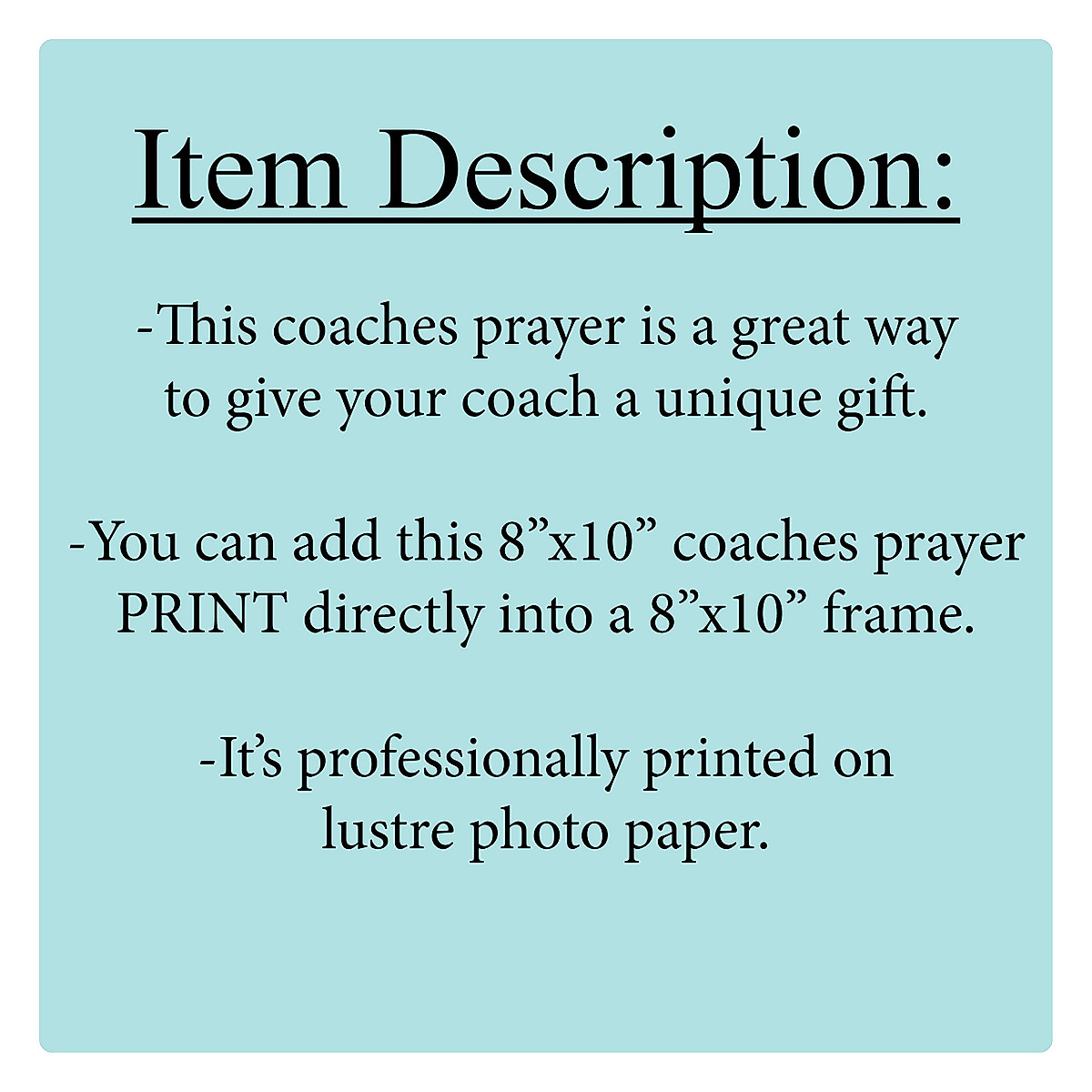 Cheerleading Coaches Prayer, Cheer Coach, Religious Gift, 8x10 print PRINTED on PHOTO paper