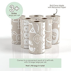 NEW Baby Disposable Diaper Bags (90 BAGS TOTAL) | LAVENDER SCENTED Diaper Bags Disposable (6 Refill Rolls 9 x 13in) | Leak Proof Diaper Trash Bags | Baby Essential Item Diaper Change on the Go…