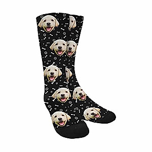 M YESCUSTOM Custom Dog Face Socks for Men Women, Personalized Pet Photo Socks, Unisex Dog Cat Paws Bones Crew Socks with Picture