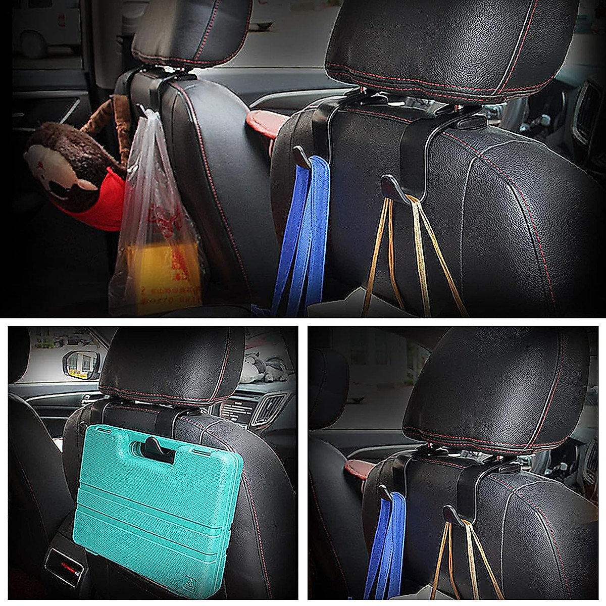 UGSHY 4 PCS Car Seat Headrest Hook, Hanging Hidden Hook to Increase Storage Space, Wallet Umbrella Handbag Rear Seat Organizer Super Load-Bearing S-Shaped Hook, Universal Accessory for Cars (Black)