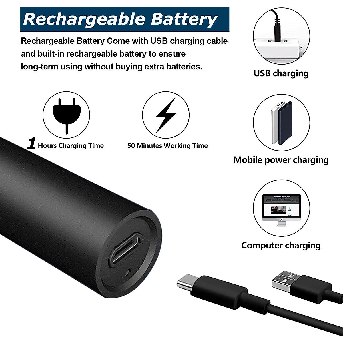 PIUMODO Men Electirc Ear Nose Hair Trimmer Cordless Rechargeable ，Metal Nasal Eyebrow Painless Clipper for Women，Dual-Edge Stainless Steel Blades Mute Motor Personal Facial Shaver （Black）