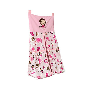 Embroidery Crib Diaper Stacker Pink Birds/Grey Stripe Sports/ Brown Sports/ Beige Crocodile/ Blue Whale Arrow/ Green Elephant/ Pink Monkey Elephant Giraffe Crib Diaper Hanging Bag (Pink Animal)