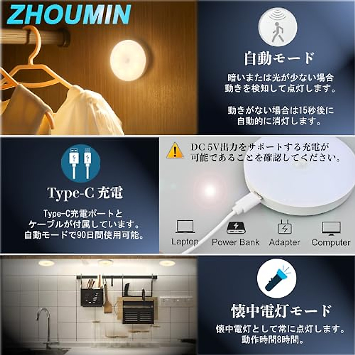 OUXHKT Solar Motion Light, Motion Sensor Light Indoor, Light Sensor Night Light, Motion Sensor Night Light for Kids, Bathroom, Stair, Entrance, Hallway, Kitchen. (6000K)
