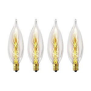 Globe Electric 1327 25W Vintage Edison CA10 Flame Tip Incandescent Filament Light Bulb, 4 Pack, E12 Base, 01327, 4