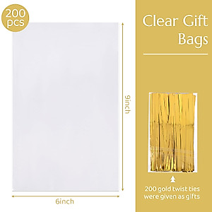 JOHOUSE 200PCS Cellophane Bags Bulk, 6x9inch Clear Gift Bags Christmas Treat Bags with Ties Cookie Bags for Toast Candy Bakery Party Wrapping