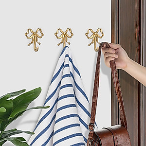 Gadpiparty 2Pcs Bow Hook Decorative Wall Hooks Bowknot Coat Hook Gold Towel Robe Hook Hanging Brass Hooks for Home Bedroom Bathroom Office Outdoor (2.63 inches)