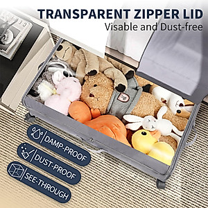 STO STO Under Bed Storage with Wheels, 1 Pack Under Bed Drawer Storage Organizer with Clear Lid and Handles, Metal Frame Under Bed Rolling Storage Containers for Clothes Shoes Blankets, Gray