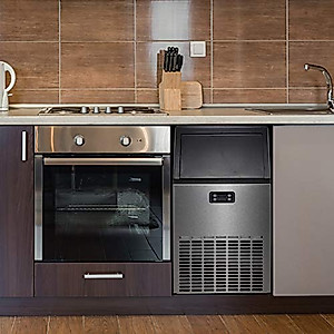 Kismile Commercial Ice Maker, Freestanding Square Ice Cube Maker 100lbs/24h, 28lbs Storage Bin, Full Heavy Duty Stainless Steel Construction, Ice Maker Machine for Home Bar