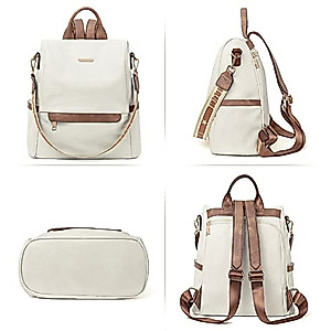 CLUCI Women Backpack Purse Fashion Leather Large Designer Travel Bag Ladies Shoulder Bags White with Brown