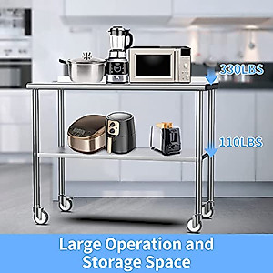 ROVSUN 60'' x 24'' Stainless Steel Table for Prep & Work,Commercial Heavy Duty Worktables & Workstations, Metal Table with Wheels for Kitchen, Restaurant,Home,Hotel