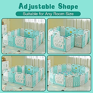 Albott Baby Playpen 18 Panels Safety Sturdy Kids Play Center Yard - Kids Activity Center for Indoor Outdoor Portable Play Yard with Gate for Baby (Blue+White)