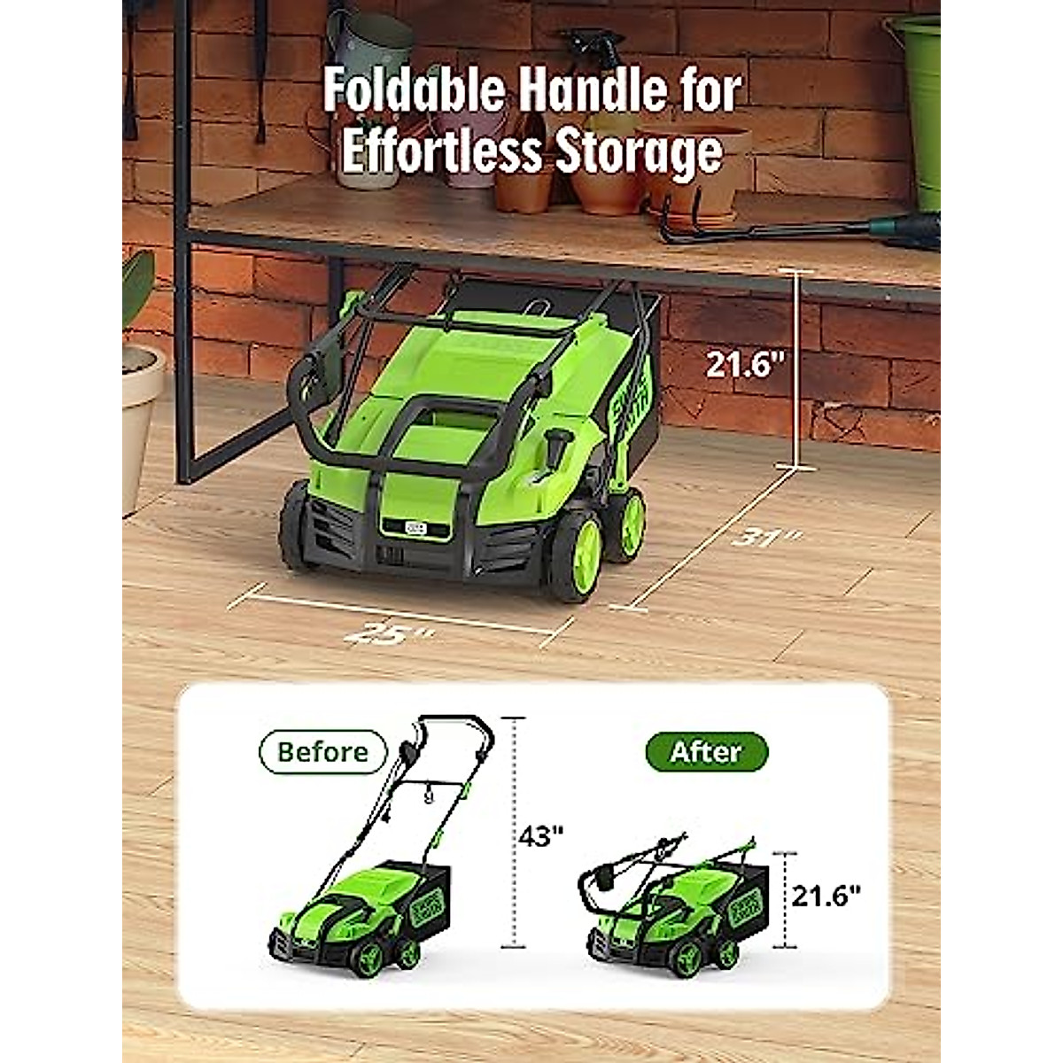 (2023 Upgraded) SWIPESMITH 16” 15 Amp Electric Dethatcher Scarifier, Lawn Dethatcher with 5-Position Depth Adjustment, 14.5 Gal Removable Thatch Collection Bag, Quick-Fold, Keeps Lawn Health