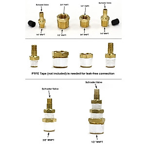 Schrader Valve to Male NPT Fittings | Adapters to Winterize Backflow Preventer and Pressure Vacuum Breaker (PVB) for Sprinkler Systems| Blowout Method Using Air Compressor (Lead-Free Brass)
