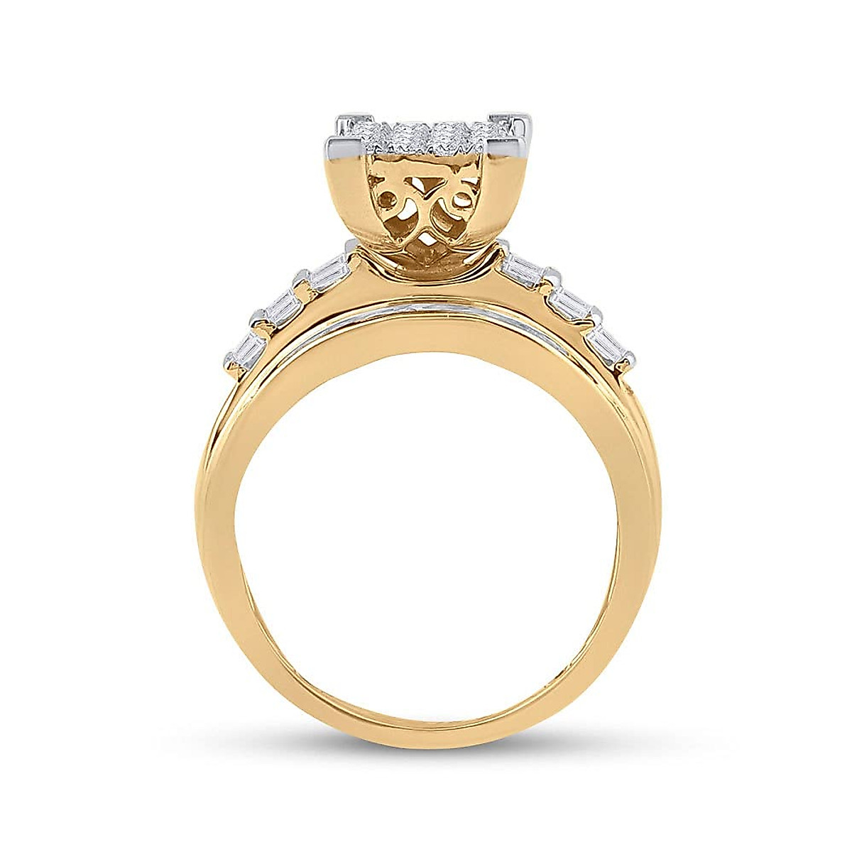 The Diamond Deal 10kt Yellow Gold Round Diamond Cluster Bridal Wedding Engagement Ring 1 Cttw