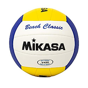 Mikasa VX20 Beach Classic Volleyball White, Official Size, Synthetic Material, 3 Color Panel Design, Affordable Price