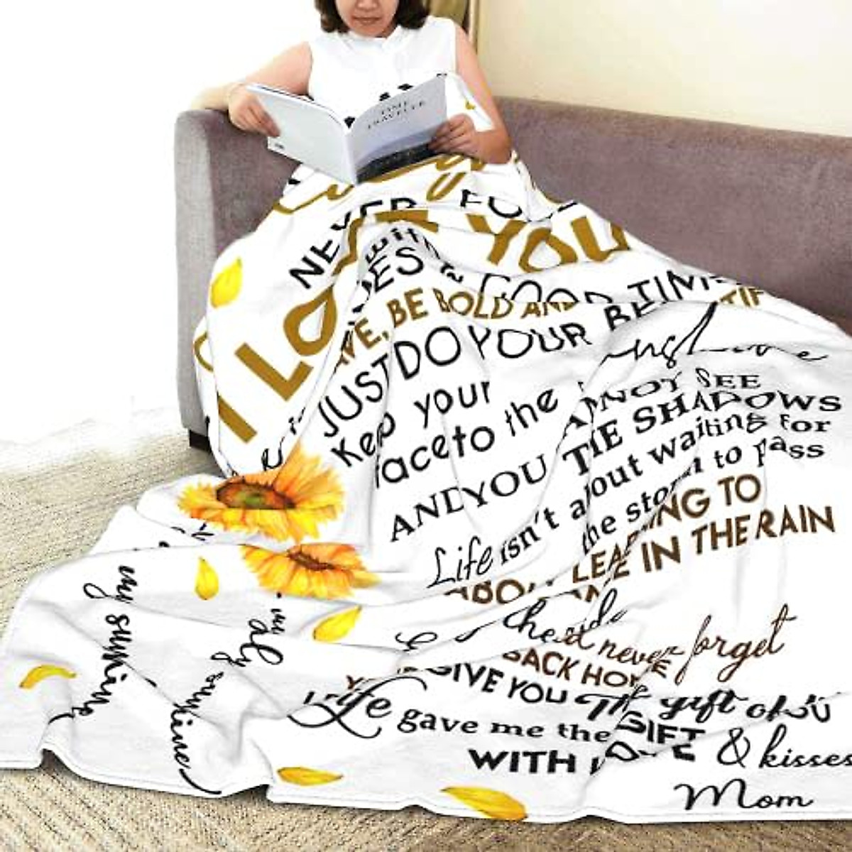 321DESIGN Sunflower Love Letter to My Daughter Fleece Flannel Throw Blanket Sherpa Microfiber Lightweight Plush for Couch Bed Sofa Car Kids Adults Pets All Seasons Multi-Size 50x40IN for Kids