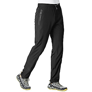 YSENTO Mens Track Pants Quick Dry Lightweight Joggers Athletic Hiking Pants Zipper Pockets Black Size XL