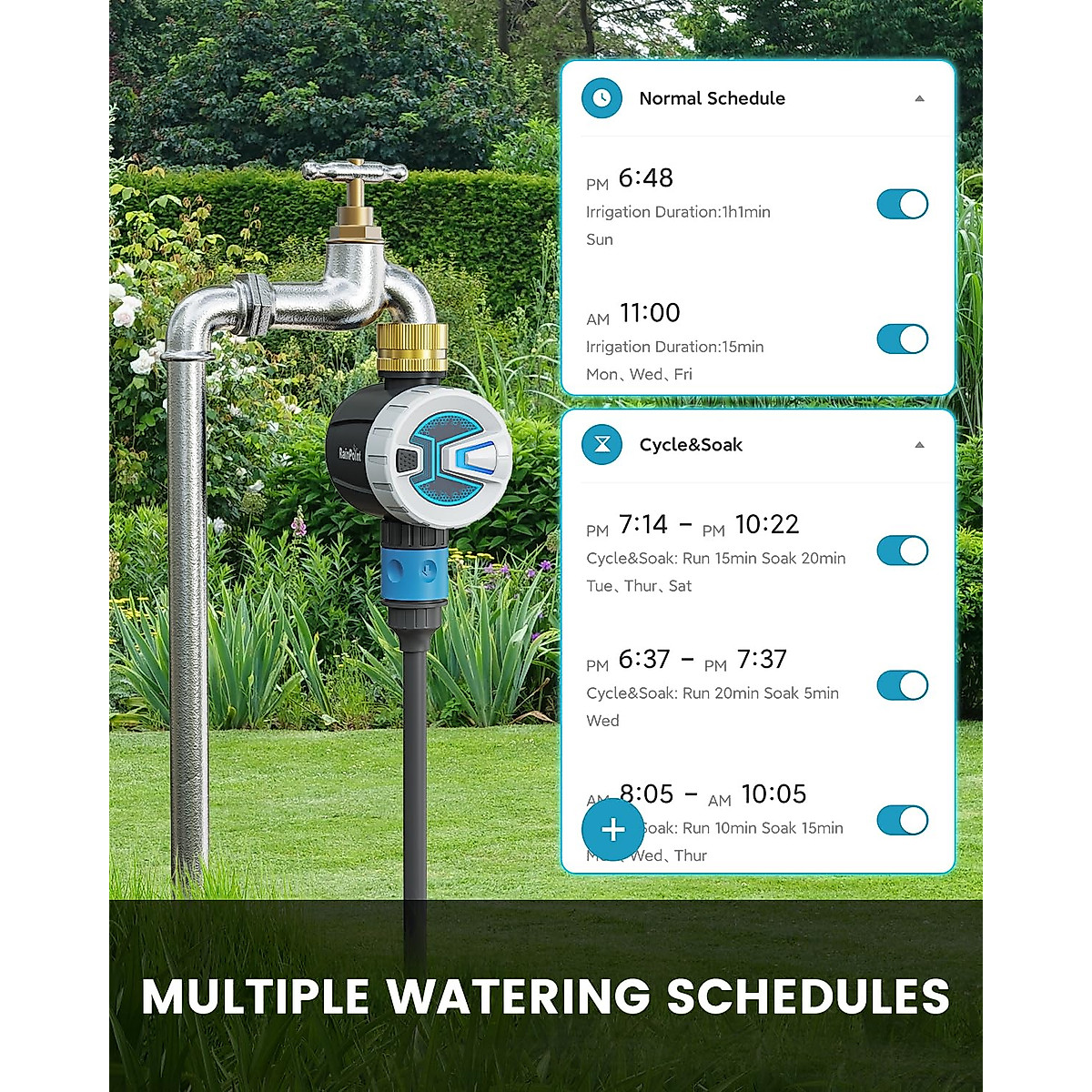 RAINPOINT WiFi Sprinkler Timer Water Timer, Brass Inlet Smart Hose Faucet Timer, Automatic Irrigation System Controller for Yard Watering, APP Control via 2.4Ghz WiFi and Bluetooth (V2, 2024 Release)