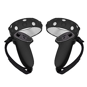Touch Controller Grip Cover for 2 Anti-Throw Handle Silicone Protective Sleeve with Adjustable Wrist Knuckle Strap(Black)