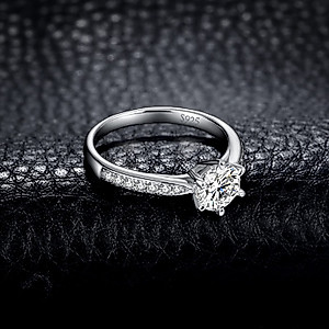 JewelryPalace Classic 6.5mm 1ct Moissanite Solitaire Engagement Rings for Women, 925 Sterling Silver Promise Ring for Her, Round Cut Simulated Diamond Anniversary Wedding Rings D-E Size 6