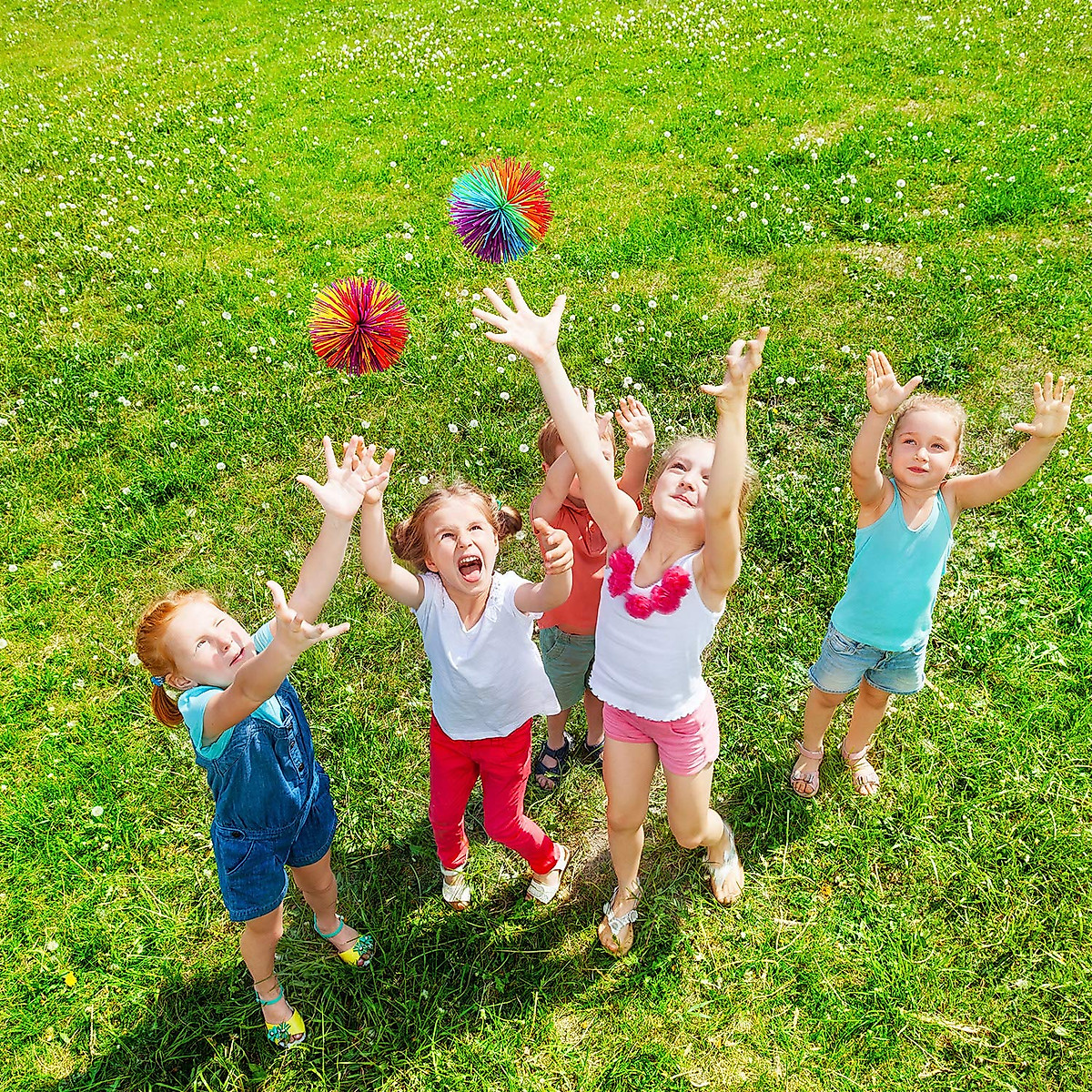 8 Pieces Monkey Stringy Balls Sensory Fidget Stringy Balls Soft Rainbow Pom Bouncy Stress Balls with Storage Bag, Multicolor (2.75 Inch 8 Pieces)