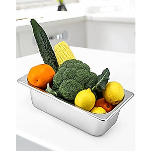 QWORK 1/3 Size Steam Table Pans, 6 Pack 4 Inch Deep 304 Stainless Steel Commercial Food Warmers, for Restaurants and Hotels, Anti-Clogging Table Steaming Pan