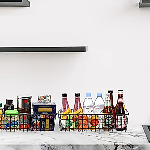 Hedume 3 Pack Metal Wire Storage Organizer Basket, 16.2" x 6.3" x 4.4" Bin Basket with Handles, Versatile Organizer for Kitchen, Pantry, Closet, Laundry Room, Cabinets, Bathroom - Black