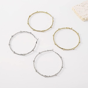 Jumwrit Big Rhinestone Hoop Earrings Large Round Circle Earrings Chain Dangle Earrings Sparkle Stud Earrings for Women Girls（Silver）