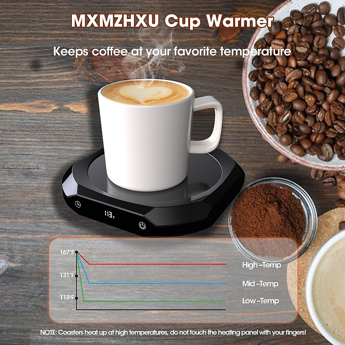 Mug Warmer for Desk - 36W Smart Coffee Cup Warmer with Timer, Auto Shut Off, 3 Heat Settings, Keep Your Coffee Warm for Office Hours,Perfect Coffee Gifts (Black)