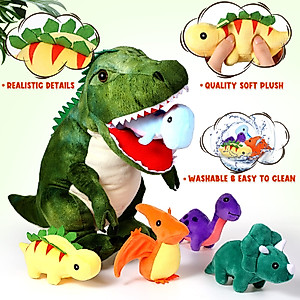 Chalyna 15.7 Inch Plush Dinosaur Plush Stuffed Animal with 5 Cute Little Dinosaurs in Tummy Carrier Baby Dinosaur Gift Set Kid Soft Cuddly Stuffed Pillow for Birthday Valentines Party Favor