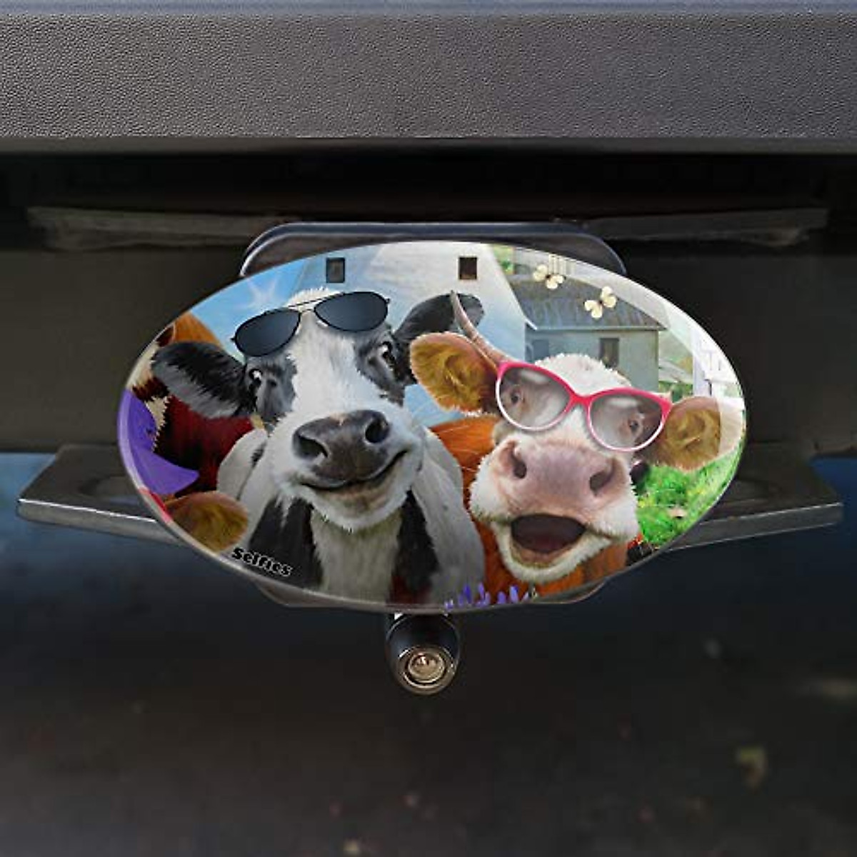 Udderly Cool Cow Farm Selfie Oval Tow Trailer Hitch Cover Plug Insert