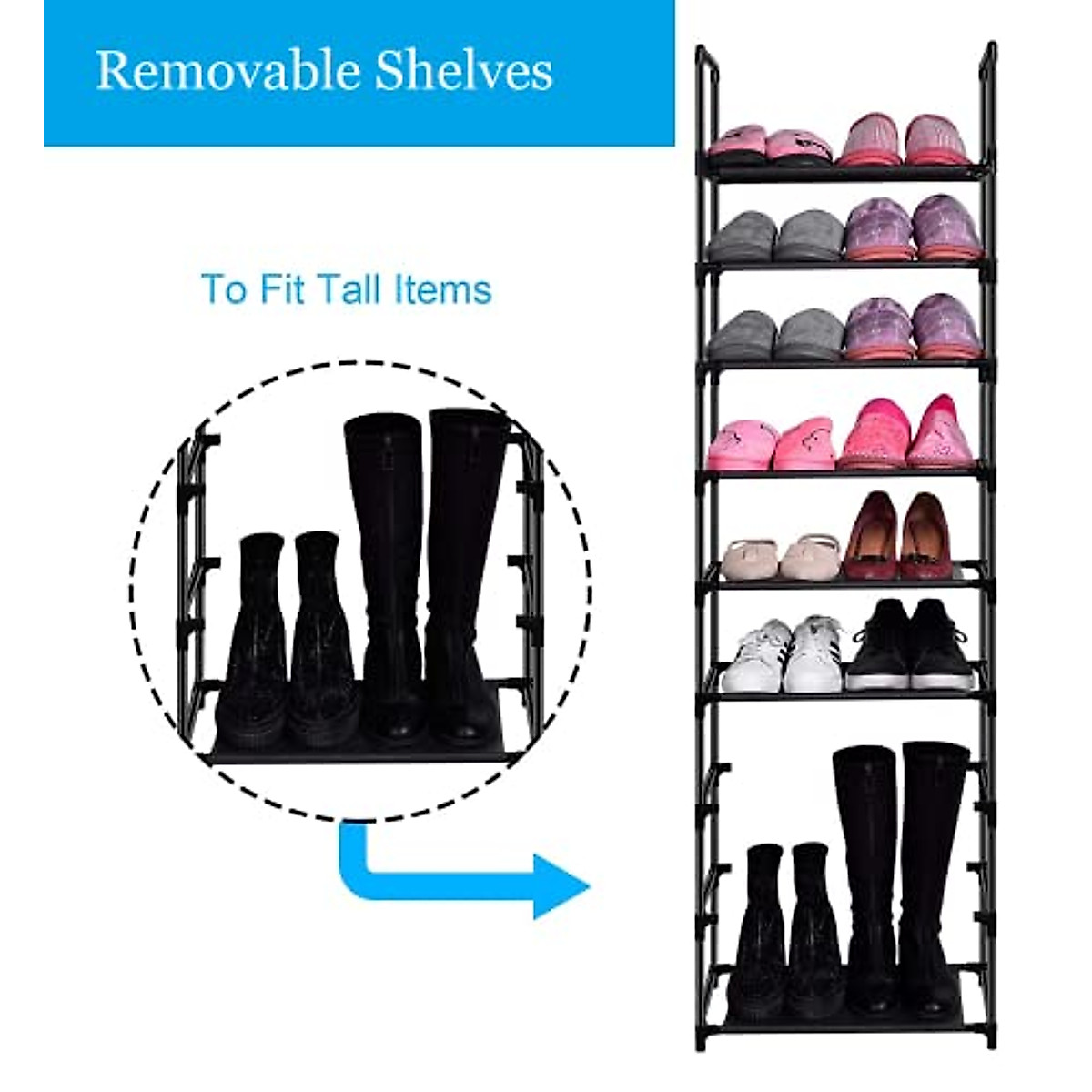 Easyhouse 10 Tier Metal Shoe Rack for Entryway, Closet,Bedroom, Narrow Tall Shelf Organizer for Space Saving Storage