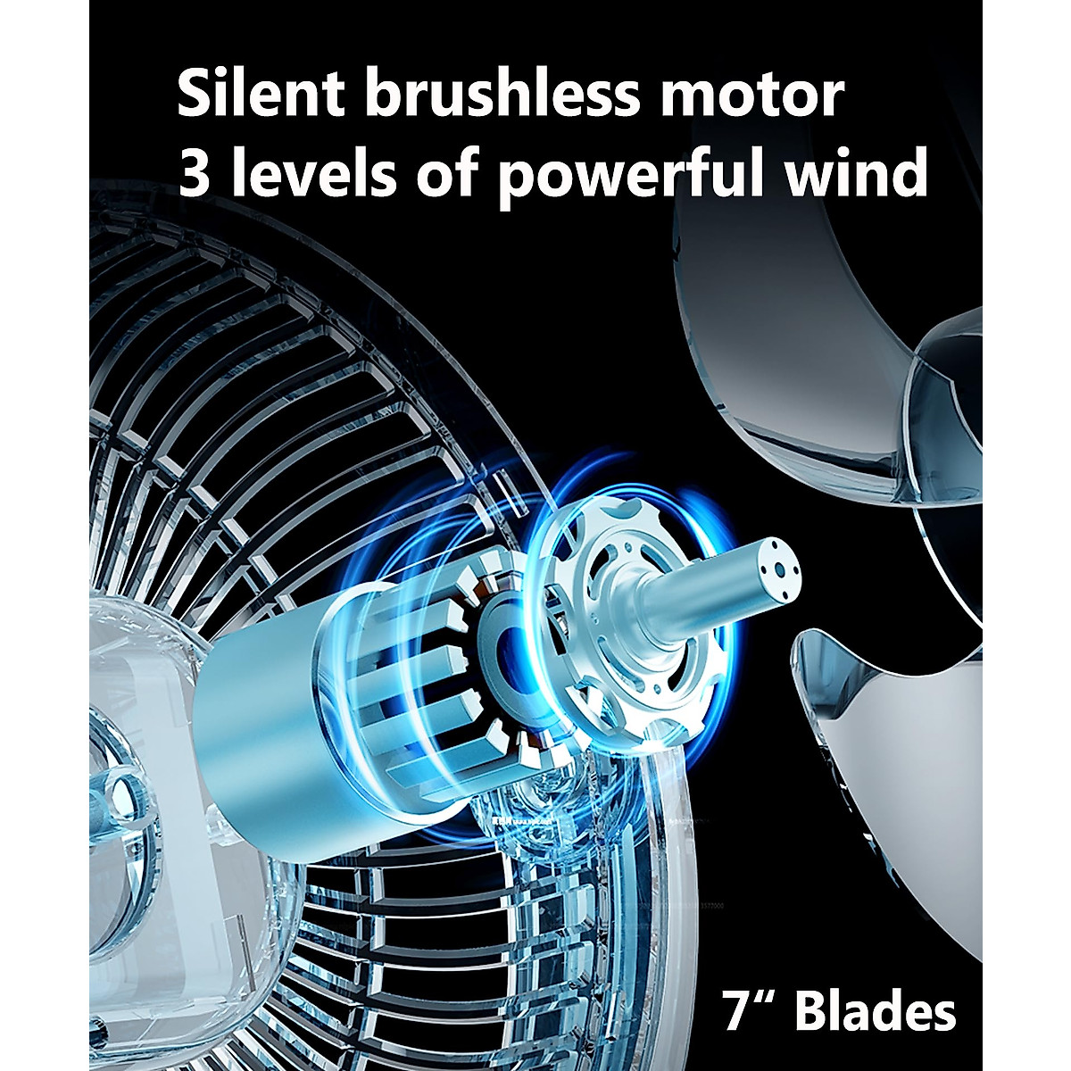 HonHey Portable Wall Mount Fan, 4000 mAh Oscillating Battery Operated Fan with Remote and LED Light, 3 Speeds, 4-10 Working Hours Timer Function, 7 Inch Outdoor Ceiling Fan for Garage Bedroom Gym RV