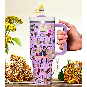 GIRERUAO 40 oz Stainless Steel Insulated Tumbler with Handle, Lid, and Straw, Includes 3 Straw Lids and 2 Letter Charms, Perfect for Water, Coffee, Iced Tea, Great Gift for Women (Purple)